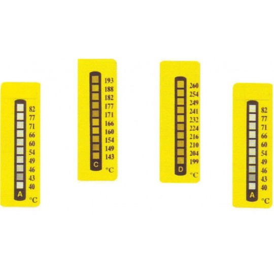 Temperature measuring strips with 10 fields, in different variants
