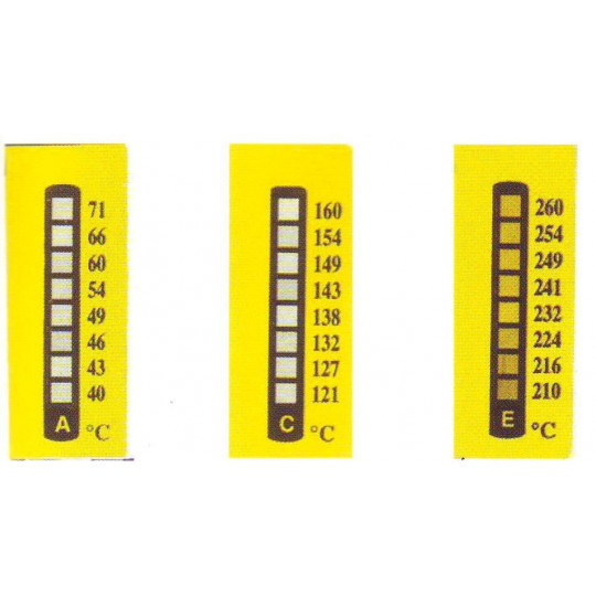 Temperature measuring strips with 8 fields, in different variants